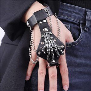 Other | Yertter Punk Grunge Gothic Black Pu Leather Skull Skeleton Hand ...
